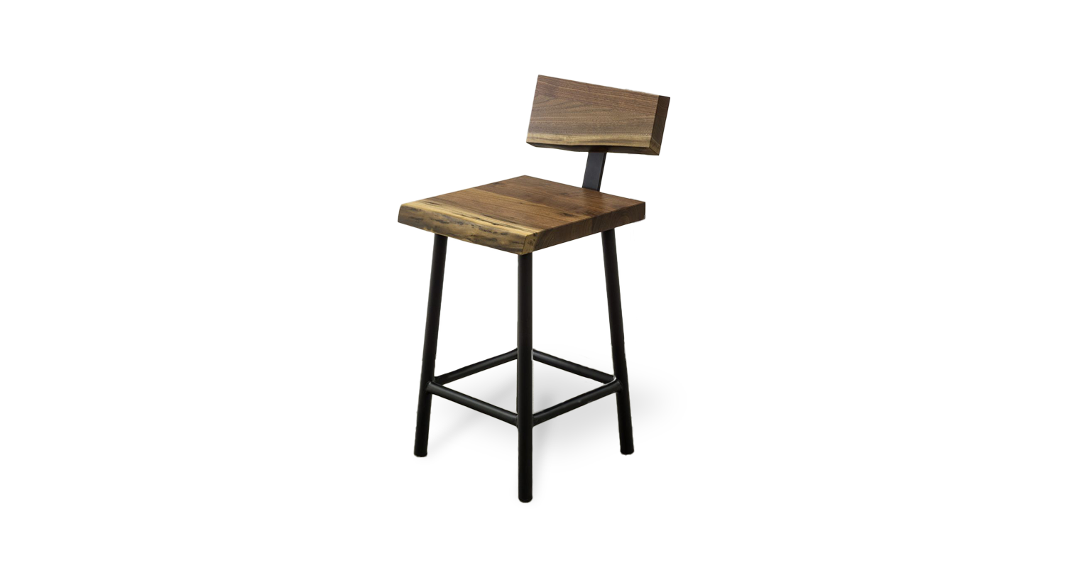 1177 Walnut Live Edge Stool with Back – Created Hardwood